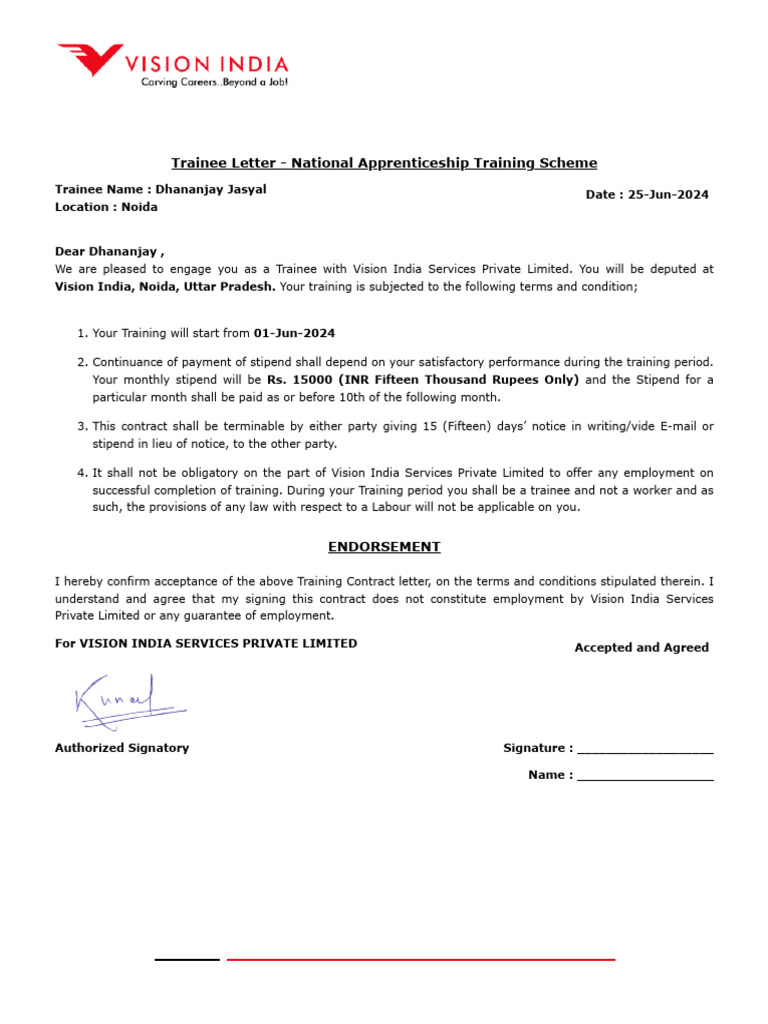 Offer Letter Dhananjay | PDF