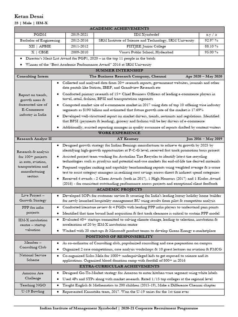 Management Consulting Sample Resume | PDF | Business | Economies