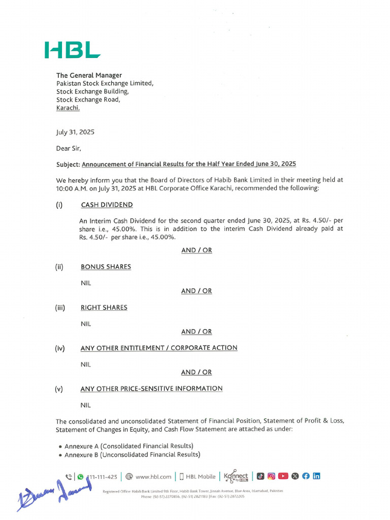 HBL Result 31-07-2025 | PDF