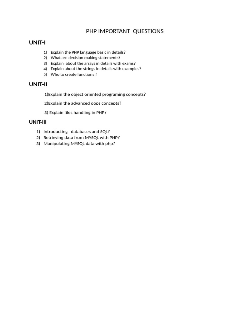 PHP Important Questions | PDF