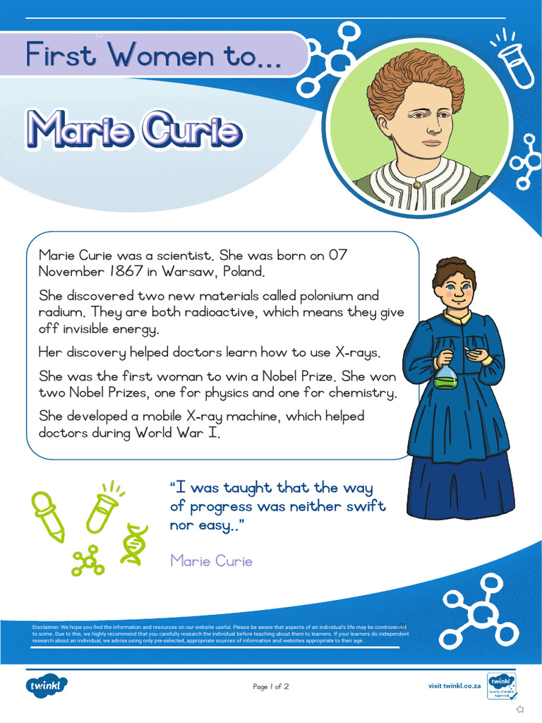 Za HL 1749645782 First Woman To Marie Curie Reading Comprehension Card ...