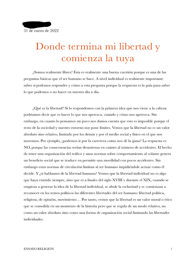 Ensayo | PDF | Libertad | Moralidad