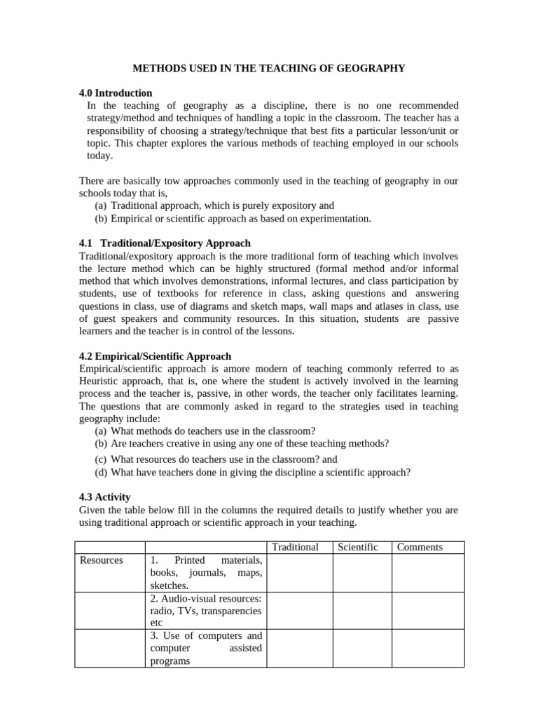 Geography Teaching Methods Explained | PDF | Geography | Teachers