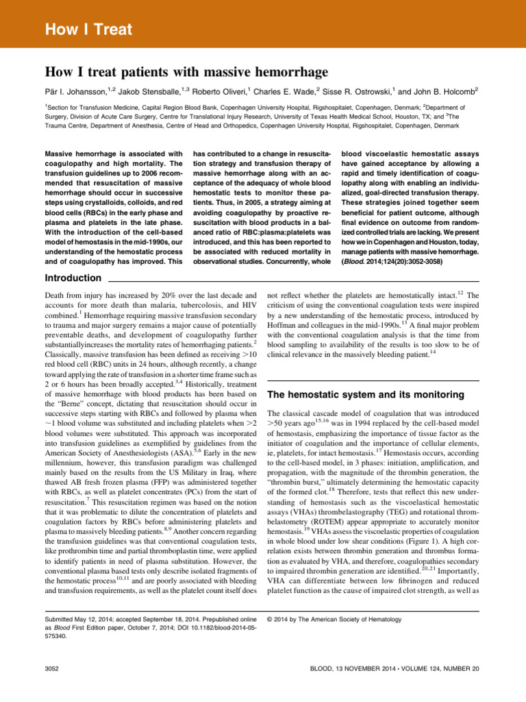 Managing Massive Hemorrhage in Patients | PDF | Bleeding | Coagulation