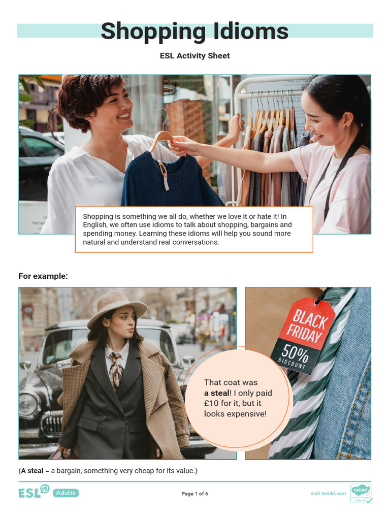 Understanding Shopping Idioms | PDF | English As A Second Or Foreign ...