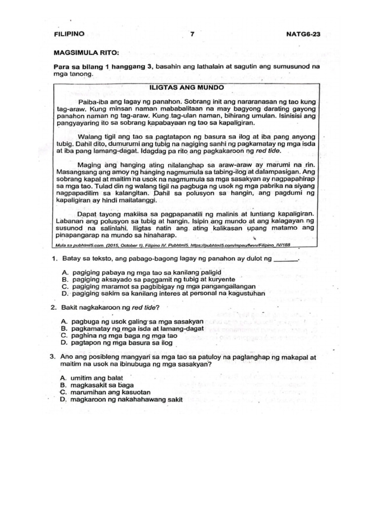 Filipino NAT 2024 | PDF