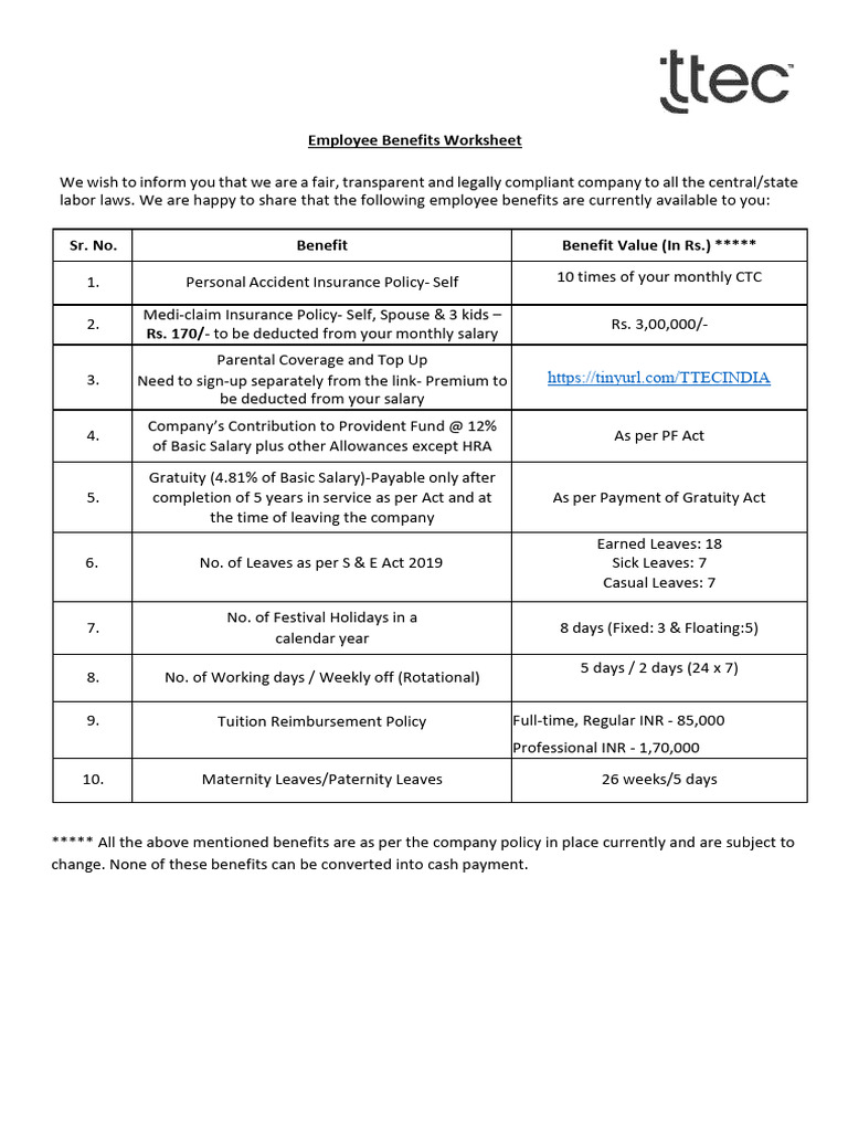 Employee Benefits Overview and Details | PDF | Employee Benefits ...