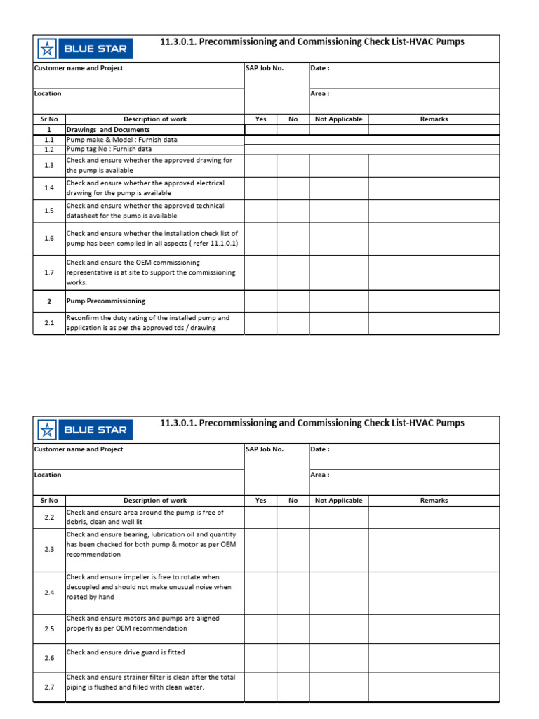 HVAC Pumps Commissioning Checklist | PDF | Pump | Mechanical Engineering