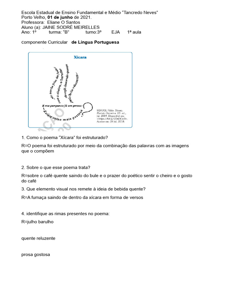 (Template) 1º B Poema Visual 01 de Junho 2º Semestre 1 Aula | PDF