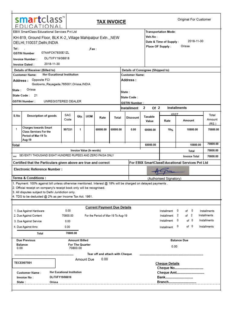 Invoice DL Ti Fy19 08818 | PDF | Invoice | Receipt