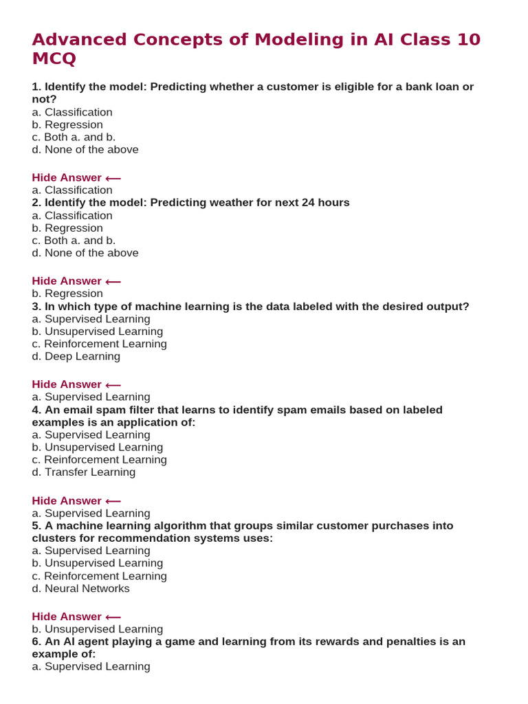 Advanced Concepts of Modeling in AI MCQ | PDF | Artificial Intelligence | Intelligence (AI ...