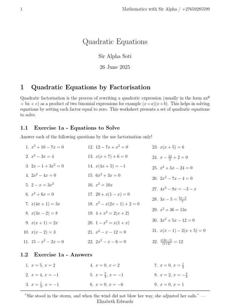 Quadratic Equations | PDF | Factorization | Equations