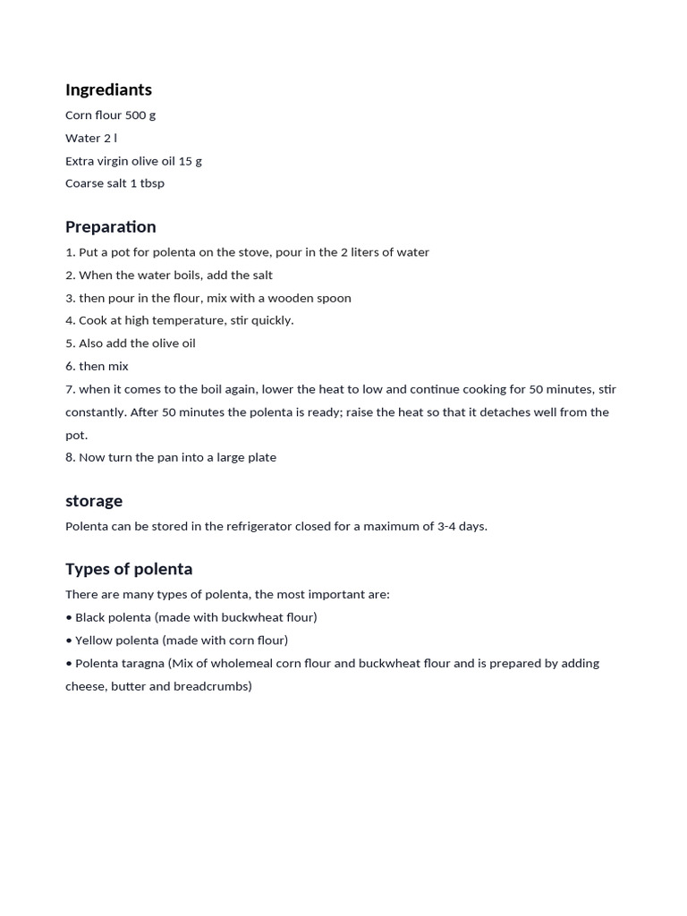 Ricetta Polenta | PDF