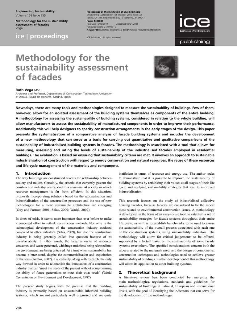 Methodology For The Sustainability Assessment of Facades - Ruth Vega | PDF | Life Cycle ...