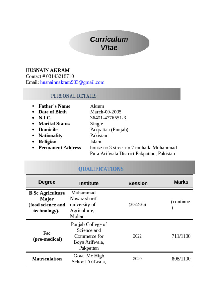 Husnain Akram CV | PDF