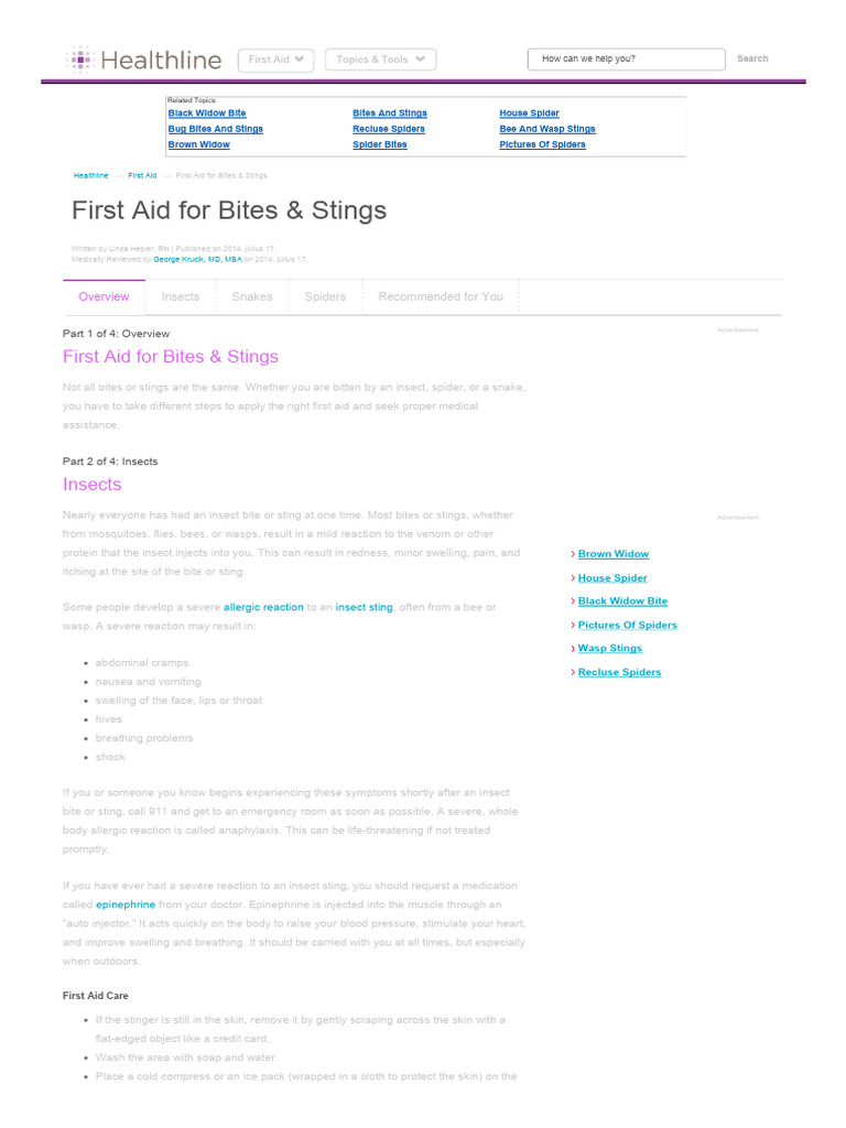 First Aid For Bites & Stings | PDF