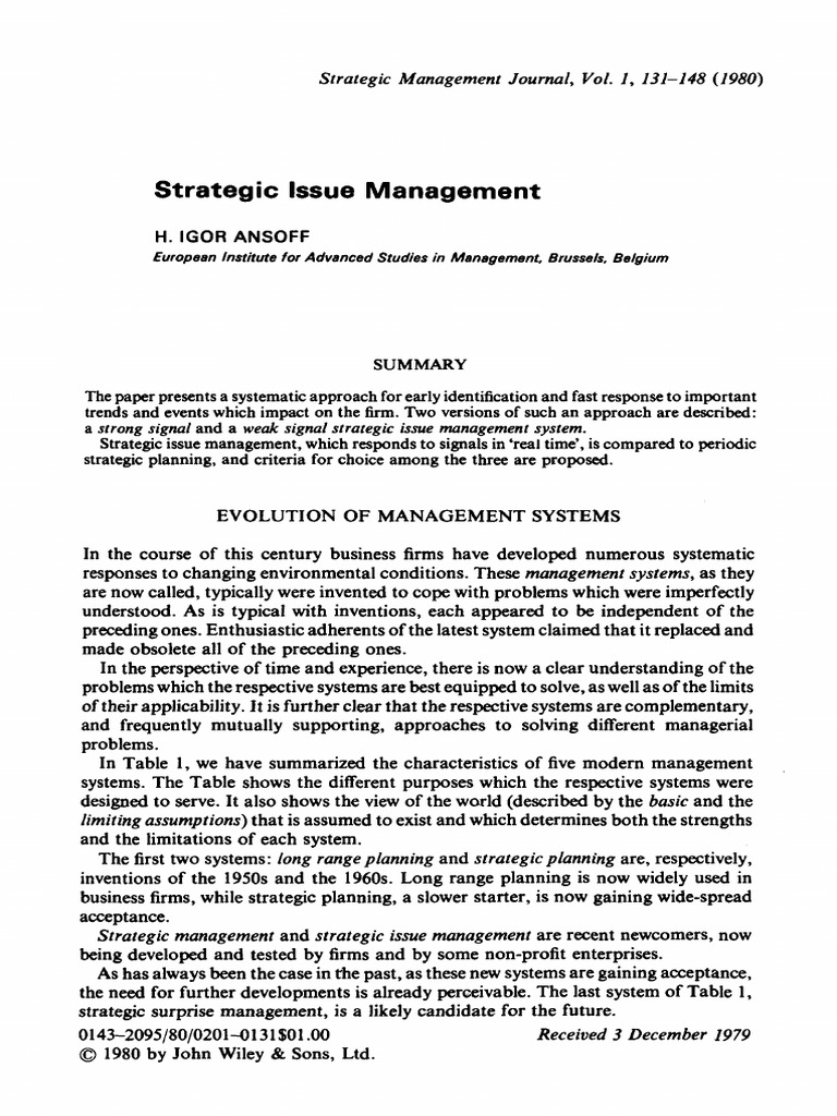 Strategic Issue Management | PDF | Strategic Management | Risk