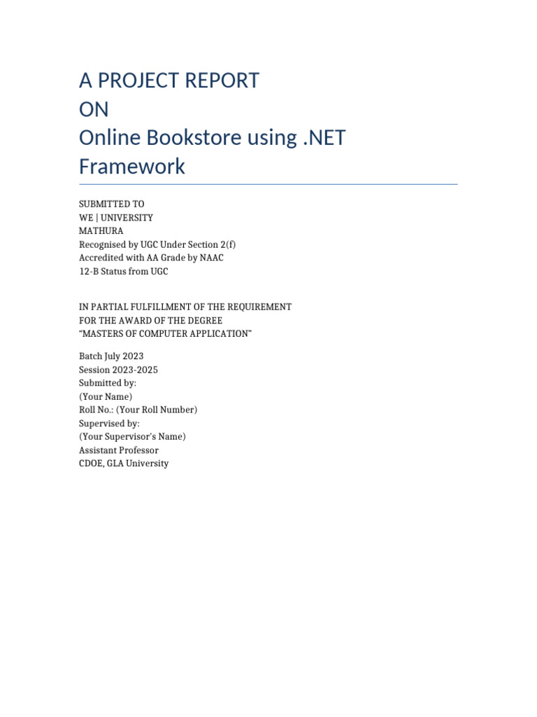 Online Bookstore Project Report in .NET | PDF | Methodology | Software