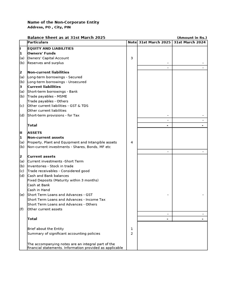 Non Corporate Entity Partnership Simple | PDF | Expense | Balance Sheet