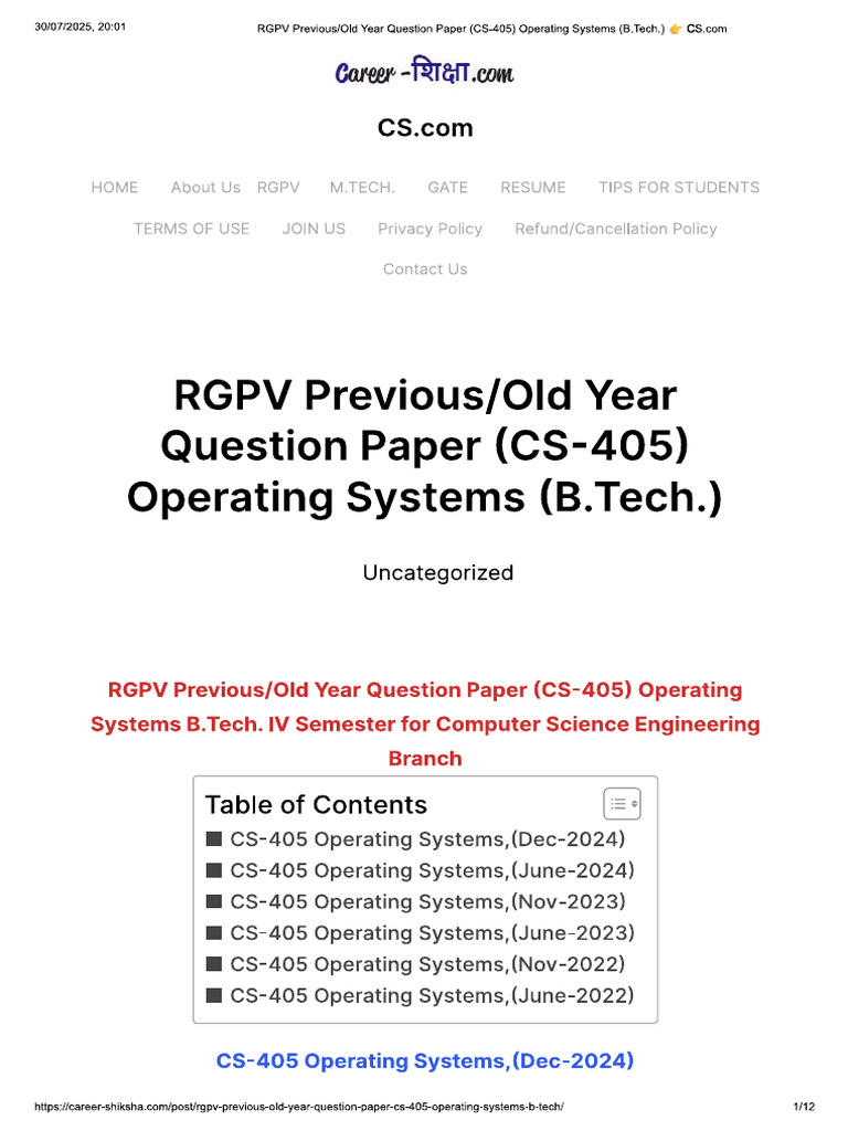 Os Previous Year | PDF