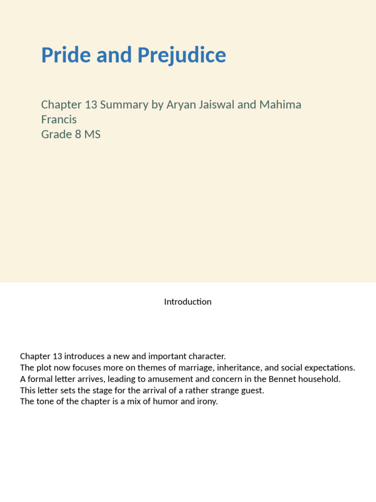 Final Pride and Prejudice Chapter 13 Presentation | PDF
