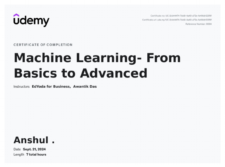 Machine Learning Certificate | PDF