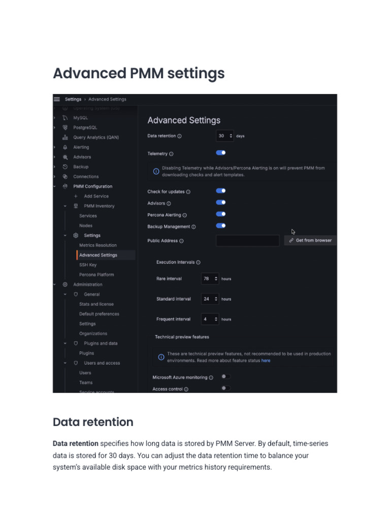 Advanced PMM Settings - Percona Monitoring and Management | PDF | Telemetry | Computing