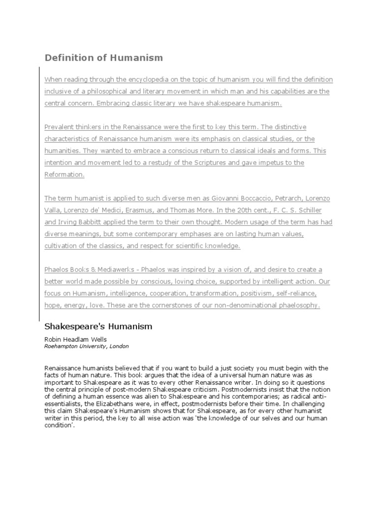 Definition of Humanism | PDF | William Shakespeare | Humanism