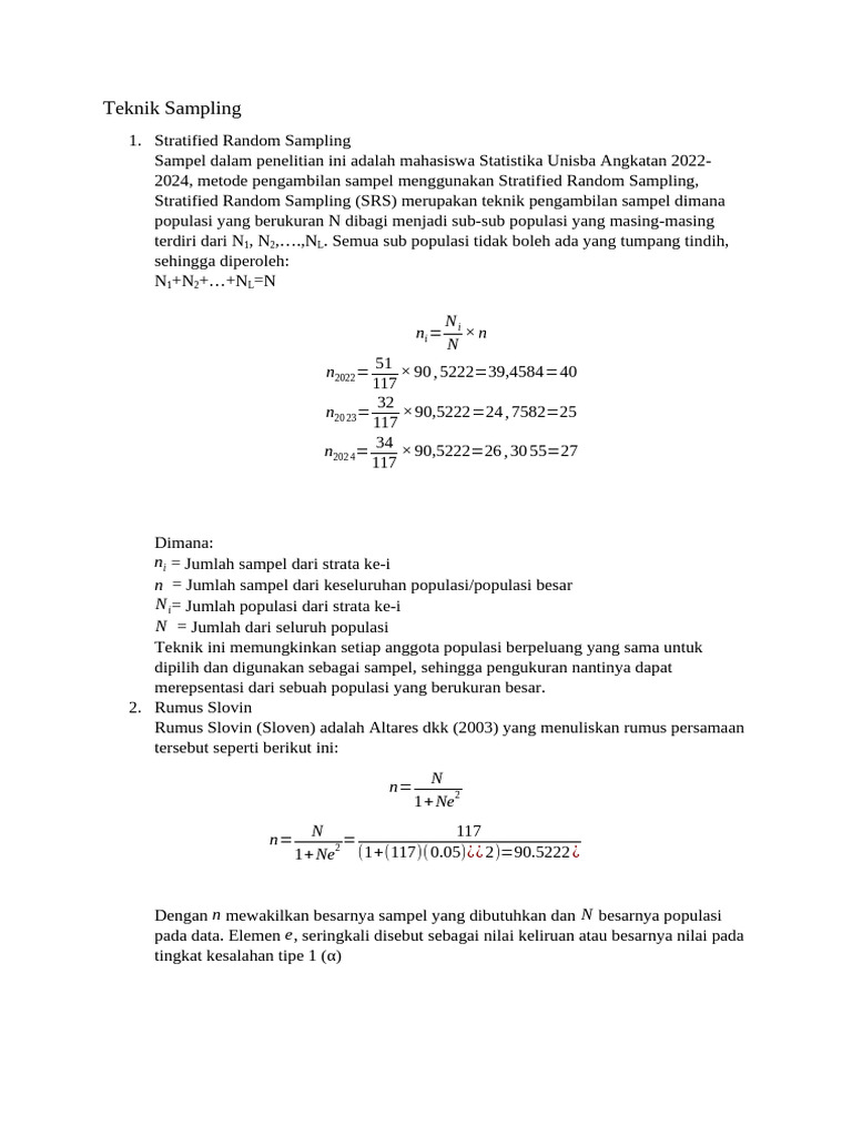 Teknik Sampling: Stratified & Slovin | PDF