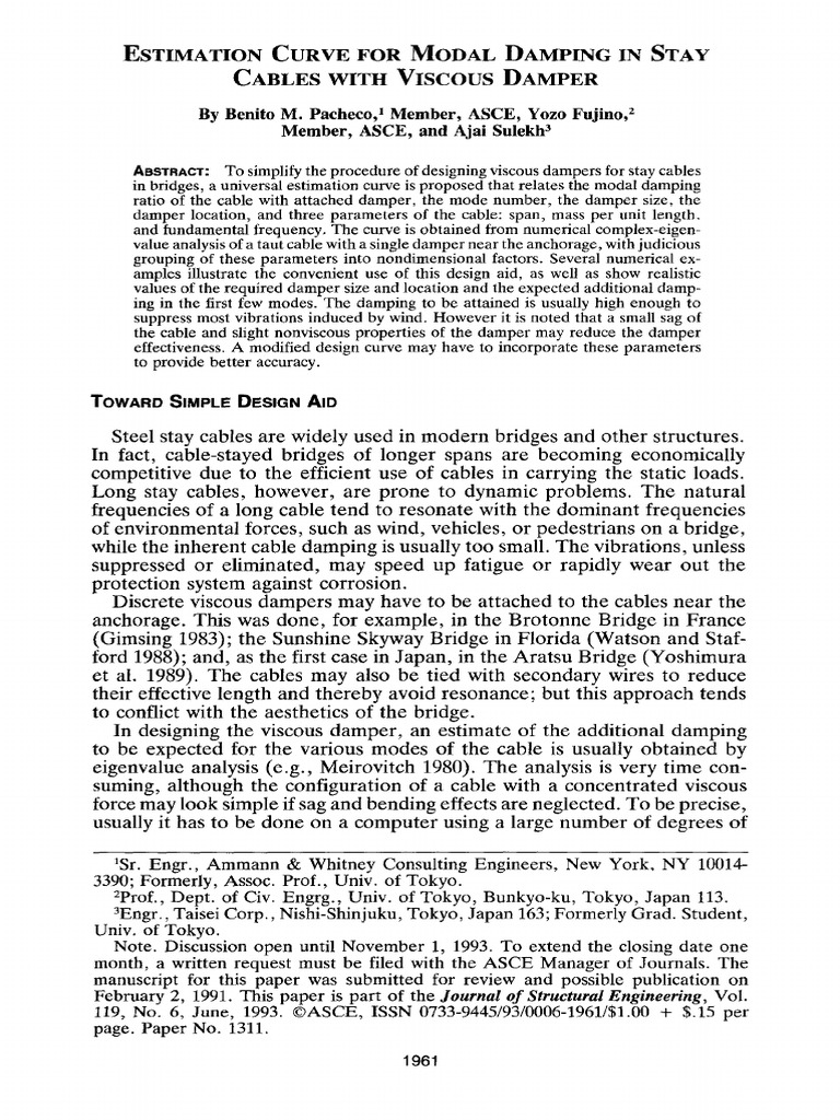 Estimation Curve Formodal Damping in Stay Cables With Viscous Damper ...