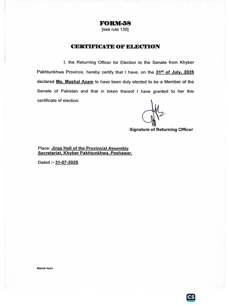 Form-58 Senate Bye Election | PDF