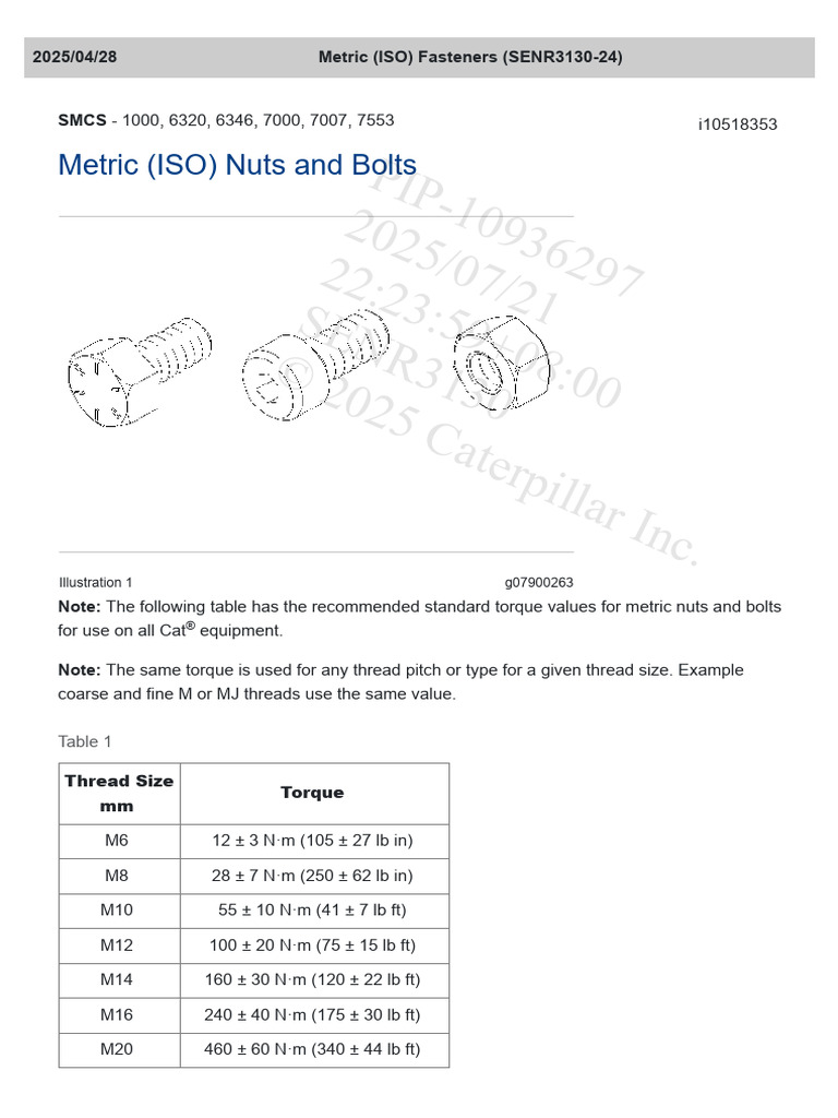 Metric Torque Specifications for Bolts | PDF | Screw | Machining