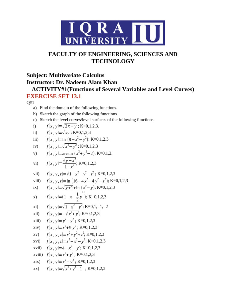 ACTIVITY-1 (Functions of Several Variables) - 1 | PDF | Function ...