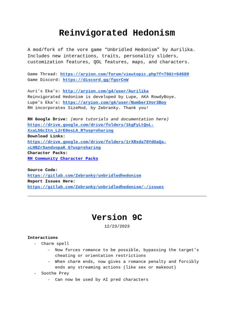 Reinvigorated Hedonism Changelog | PDF | Menu (Computing) | Computer File