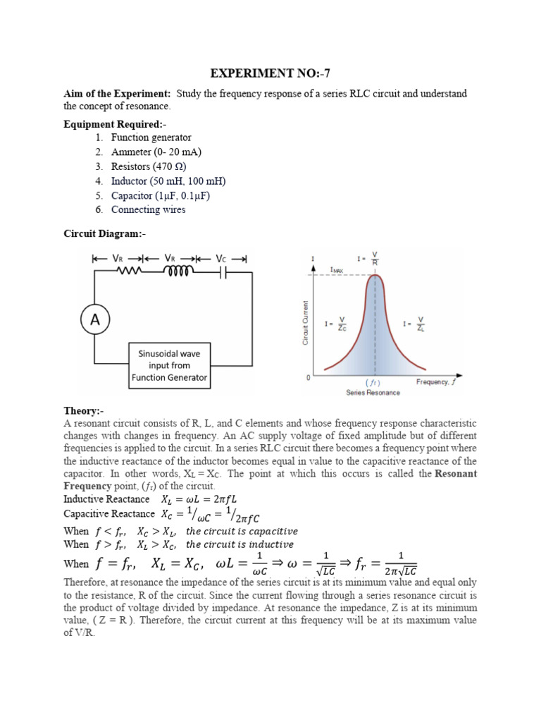 Exp. No. 7 Series Resonance 2 | PDF | Resonance | Electrical Impedance