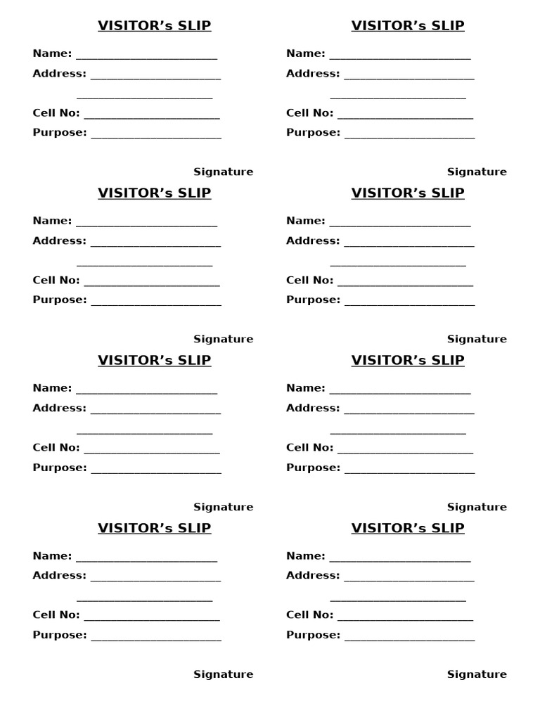 Visitor Slip Template | PDF