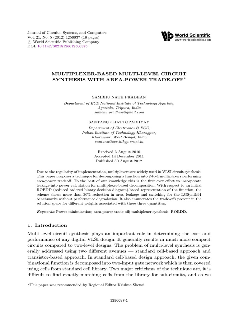 Multiplexer Based Multi Level Circuit | PDF | Cmos | Electrical Engineering