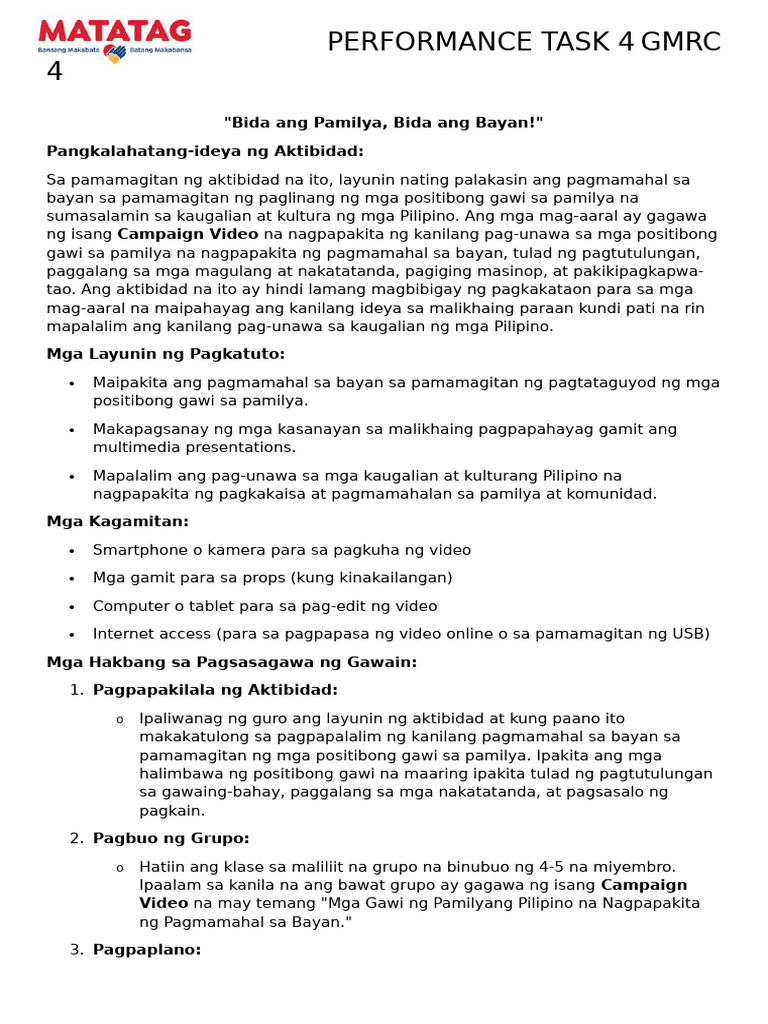 GMRC 4 Performance Task 4 | PDF
