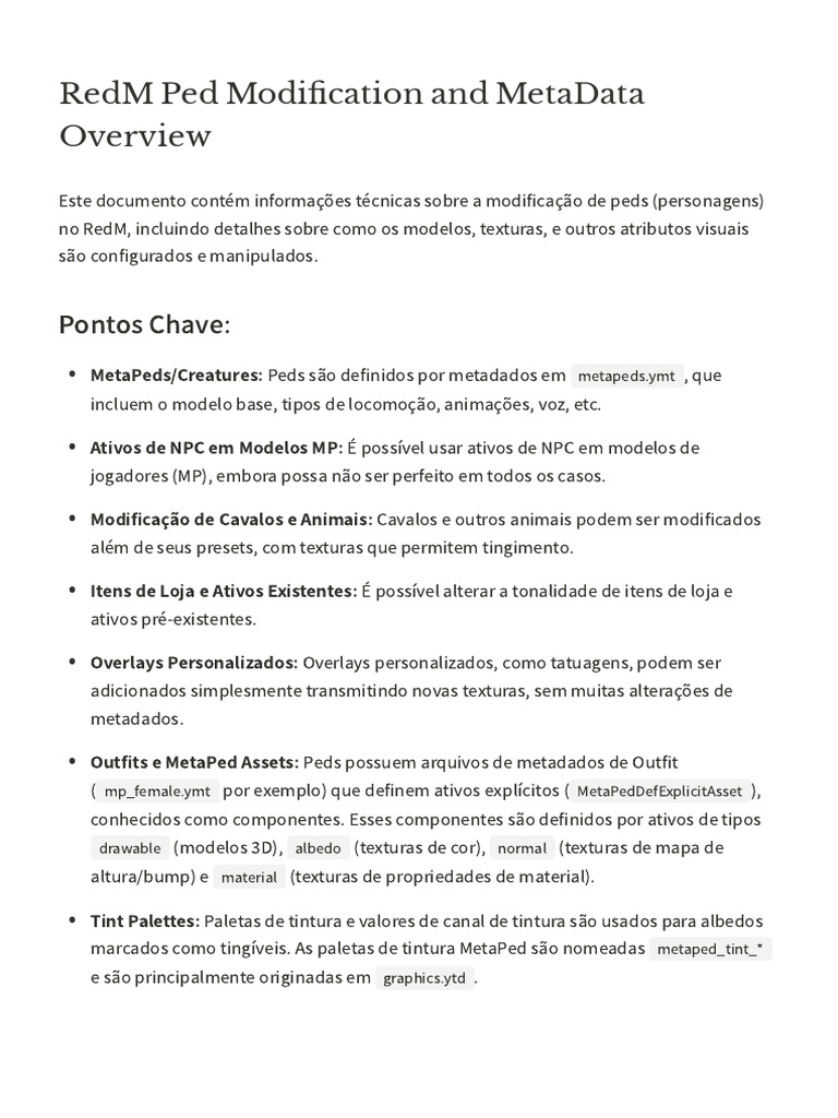RedM Ped Modification and MetaData Overview | PDF | C Sharp (linguagem ...