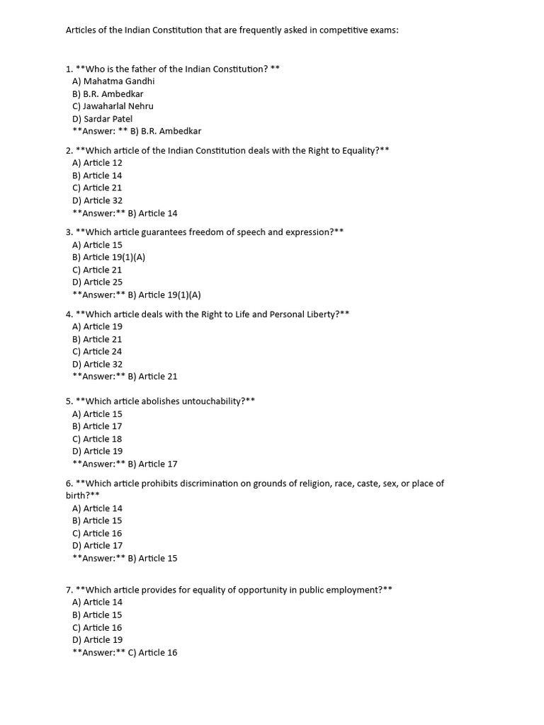 Top 50 Articles of Indian Constitution | PDF | Political Charters ...