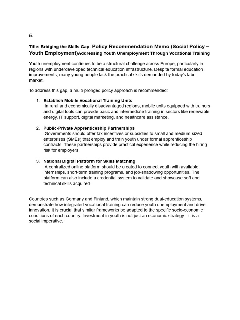 Youth Employment Policy Recommendations | PDF