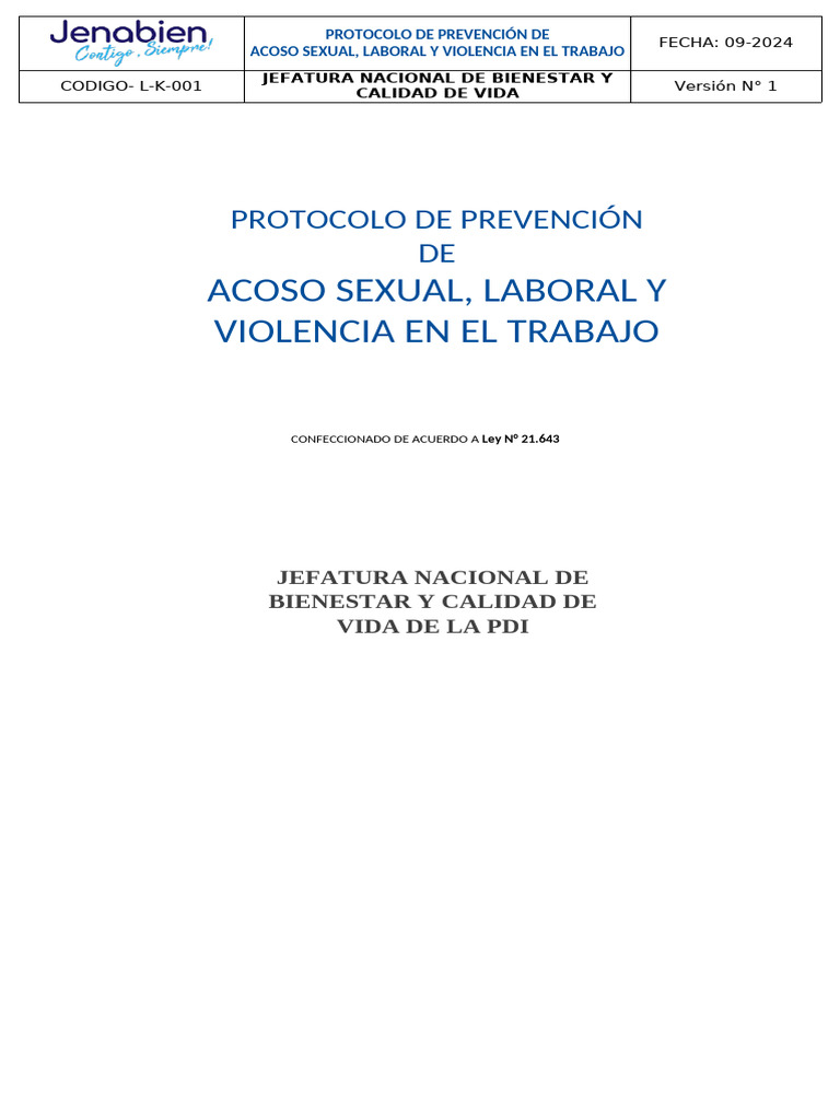 Protocolo Ley Karin JENABIEN 30.SEP - .024 | PDF | Acoso sexual | Violencia