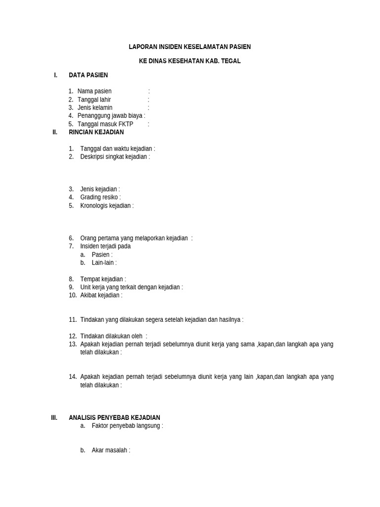 Laporan Insiden Keselamatan Pasien Tegal | PDF