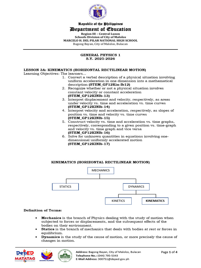 Kinematics: Horizontal Motion Concepts | PDF | Velocity | Acceleration