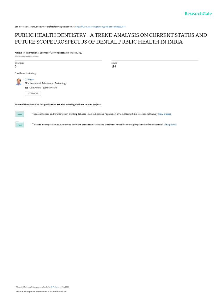 Future Trends in Public Health Dentistry | PDF | Dentistry | Dentist