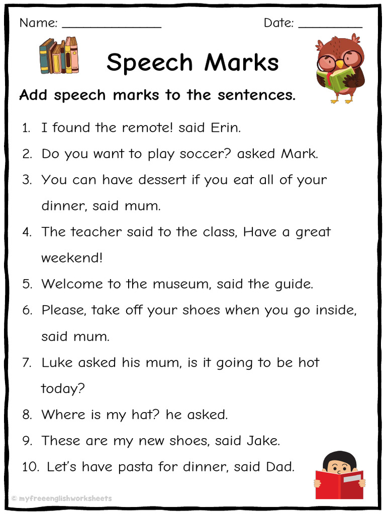 Speech Marks Grade 2 Worksheet 4 | PDF