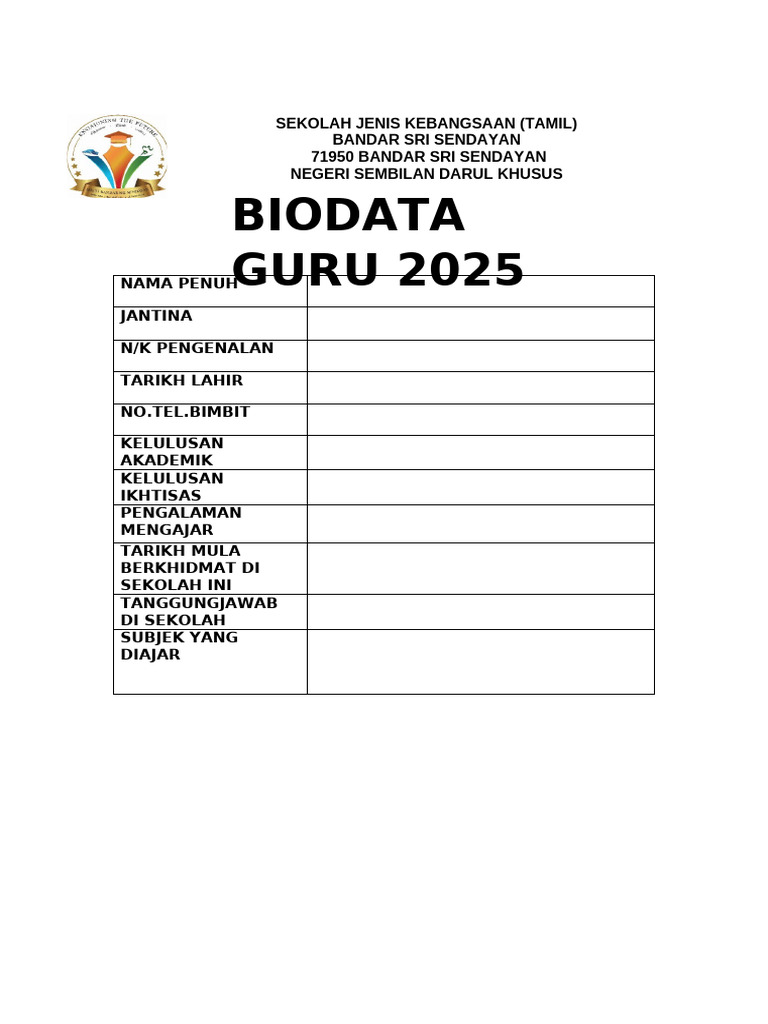 Biodata Guru PSV 2024 | PDF