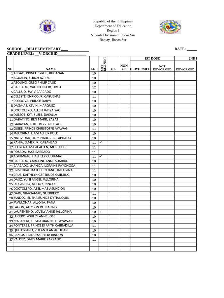 DEWORMING - Form - GRADE V ORCHID | PDF
