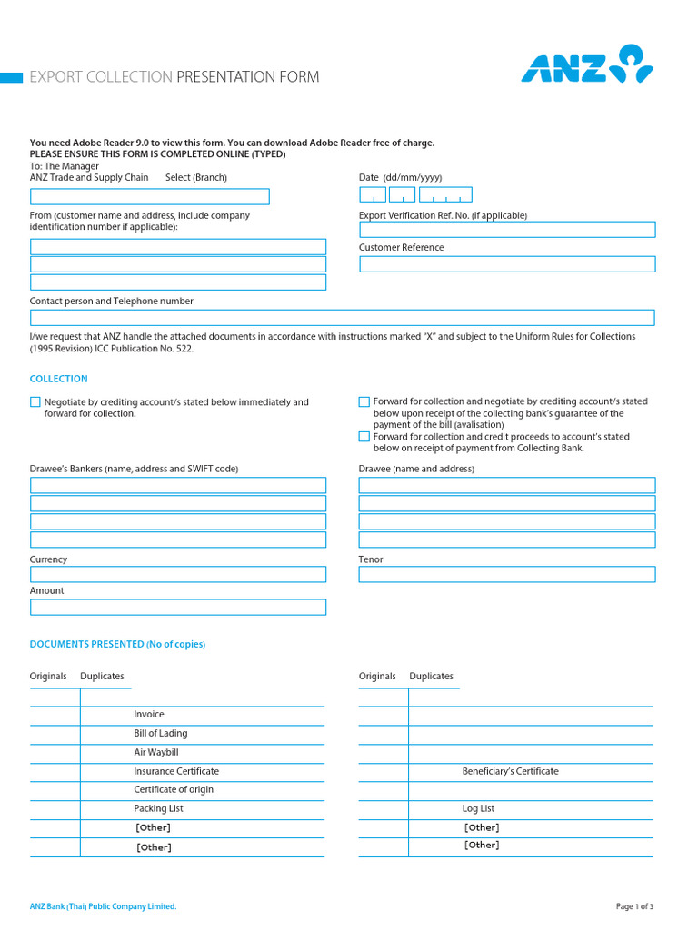Export Collection Presentation Form | PDF | Receipt | Bill Of Lading