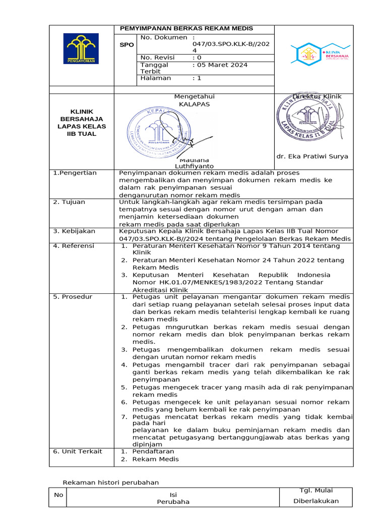 SPO Penyimpanan Berkas Rekam Medis-1 | PDF